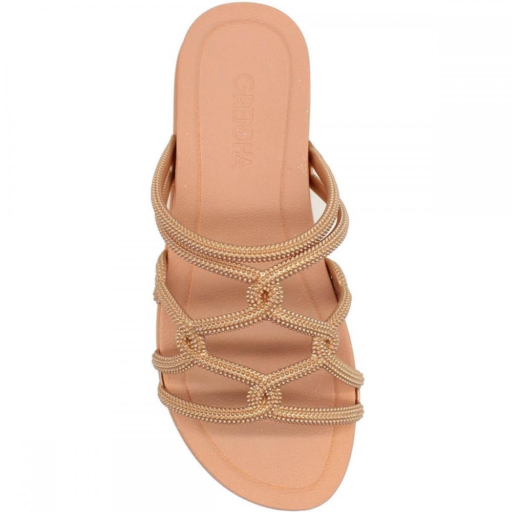 Chinelo Slide Grendha Acolher Multi Tiras Entrelaçadas Feminina Rosa