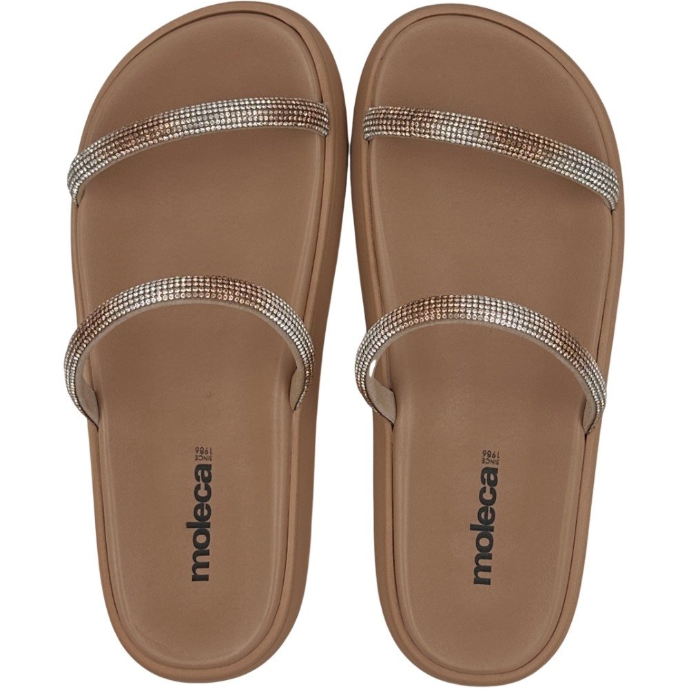 Sandália Moleca Papete Slide com Strass Feminina Marrom