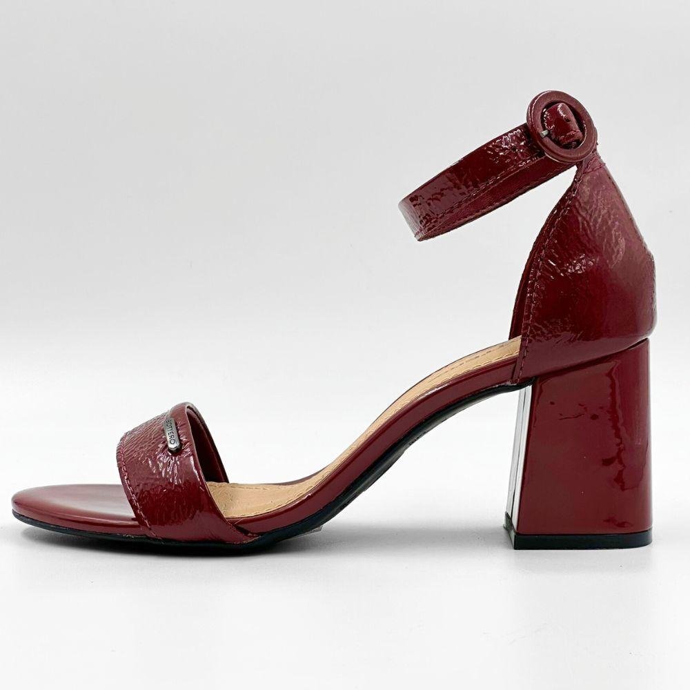 Sandália Bottero Casual em Verniz Salto Bloco Médio Feminina Burgundy