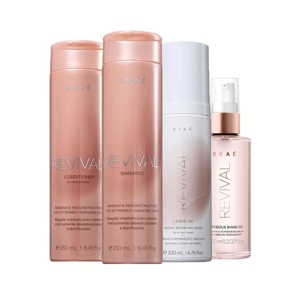 Kit Braé Revival - Shampoo 250ml + Condicionador 250ml + Leave-In 200ml + Óleo Gorgeous 60ml ÚNICO