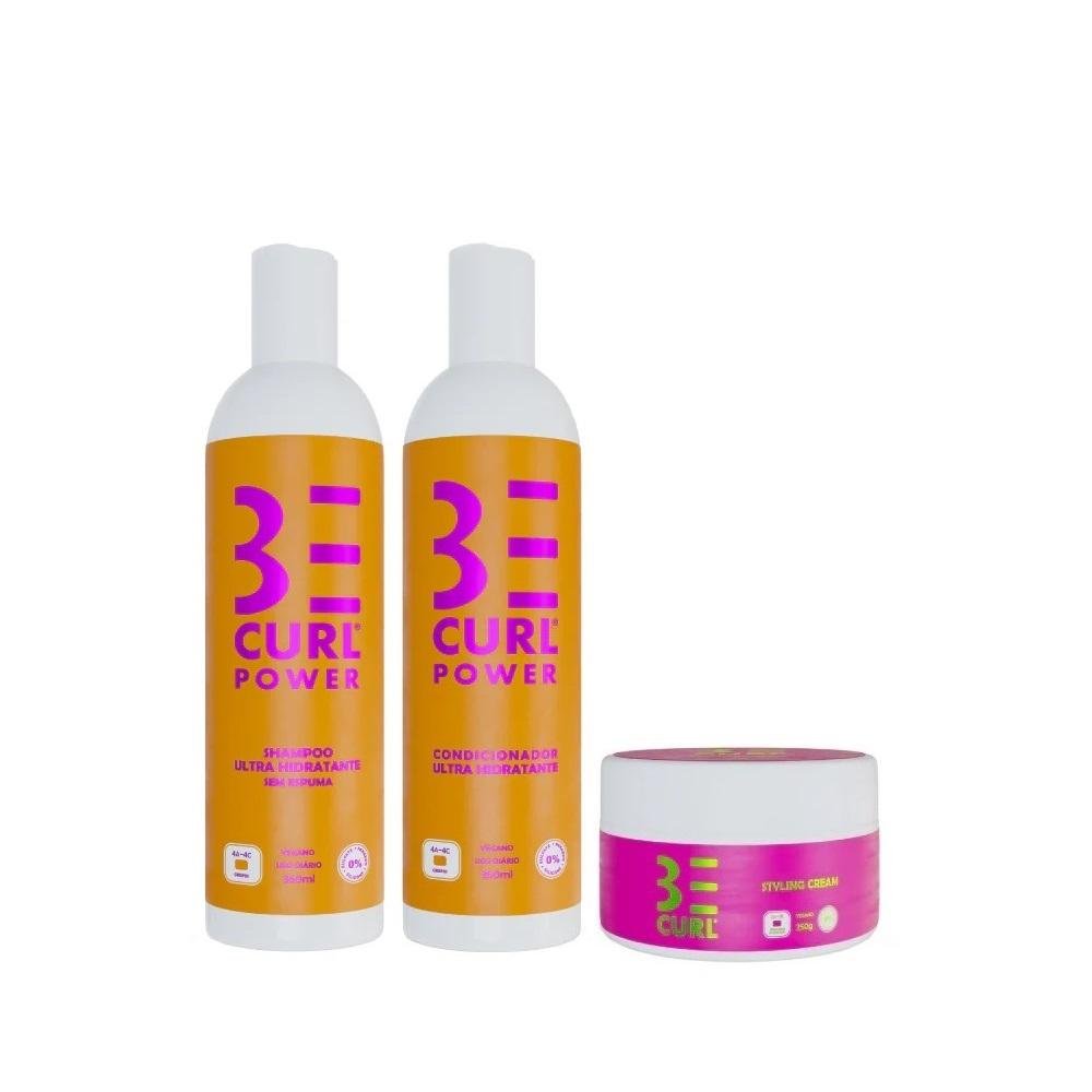 Kit Be Curl Power Shampoo 350ml + Condicionador 350ml + Styling Cream ...