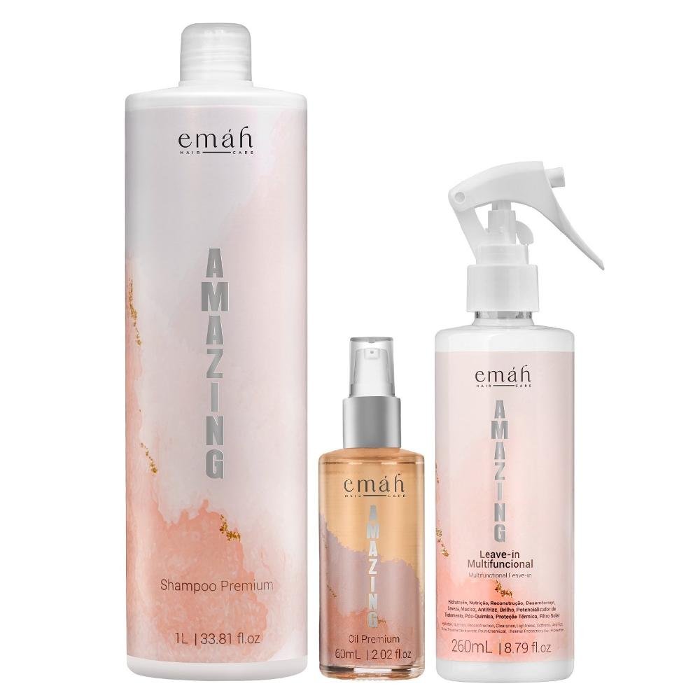 Emáh Amazing - Shampoo 1L + Óleo 60ml + Leave-in Multifuncional 260ml ÚNICO