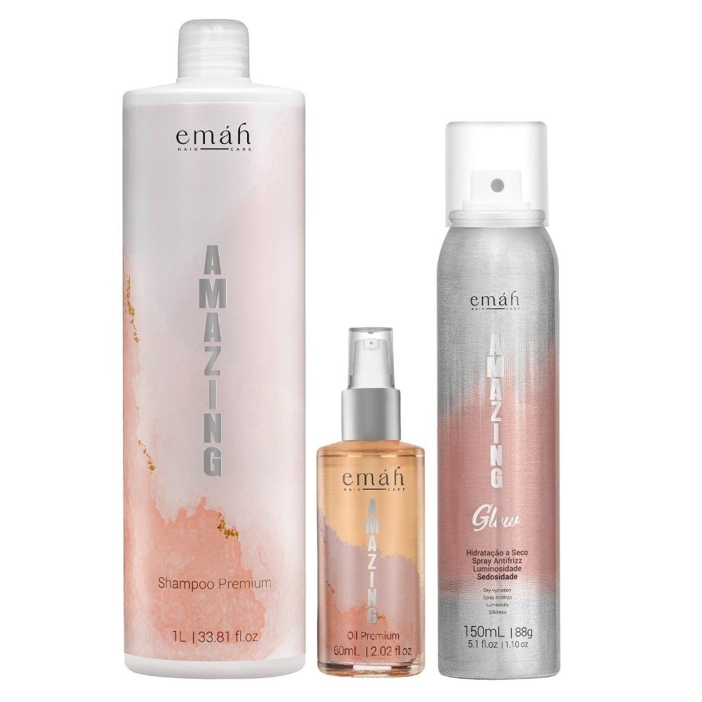Emáh Amazing - Shampoo 1L + Óleo 60ml + Spray Antifrizz 150ml ÚNICO