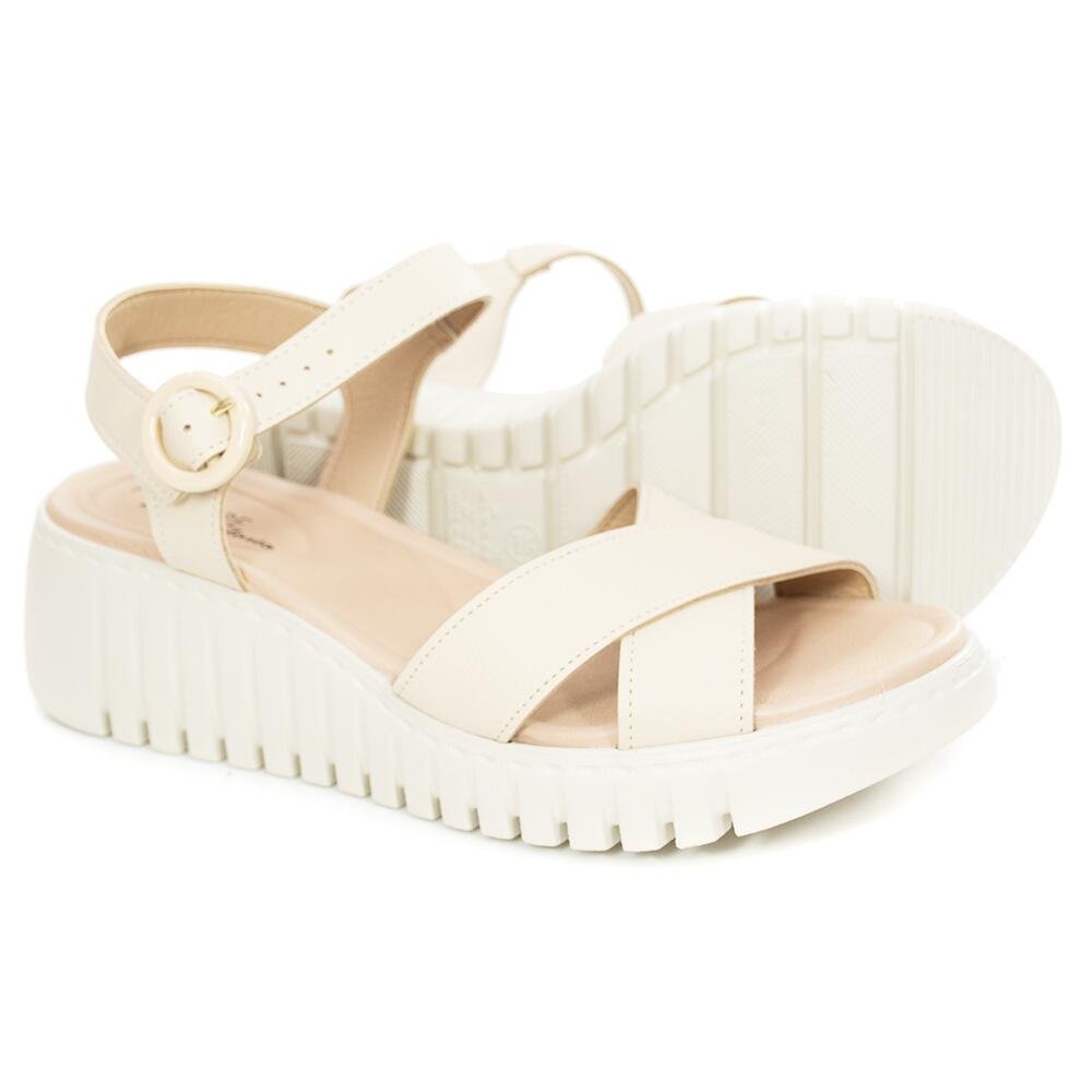 Sandália Modare Salto Trabalhado Creme Bege