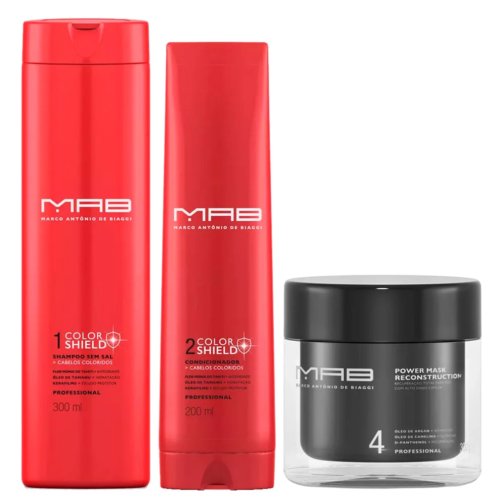 MAB Color Shield Reconstrução Kit - Shampoo + Condicionador + Máscara ...