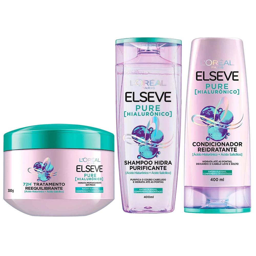 Elseve Pure Hialurônico Kit – Shampoo + Condicionador + Creme de ...
