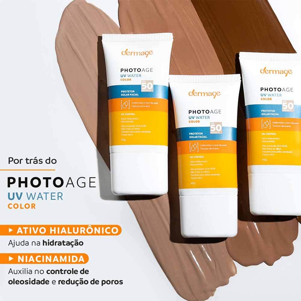 Protetor Solar Facial Dermage Photoage UV Water Color FPS50 Médio Intense