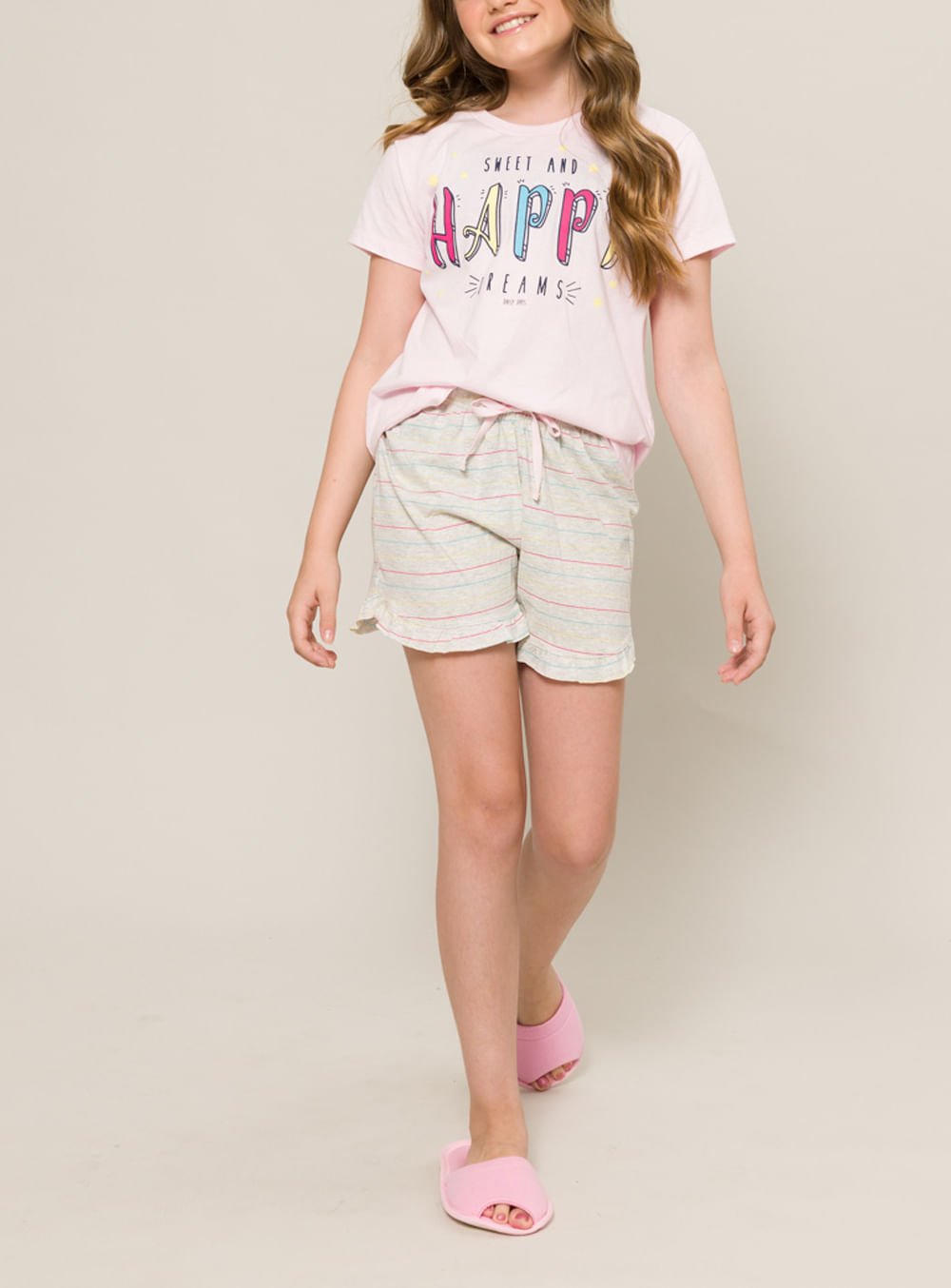 Pijama Curto Daisy Days 50.38.0003 Juvenil Happy Algodão T. 12/16 Rosa