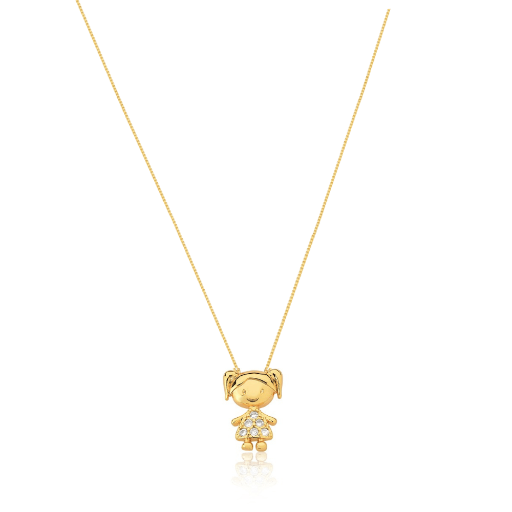 Colar com Pingente de Filha Menina com Zirconias banhado em ouro 18k ...