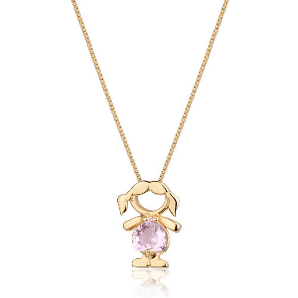 Colar Com Pingente de filha Menina com Cristal Rosa Banhado em Ouro 18k ...
