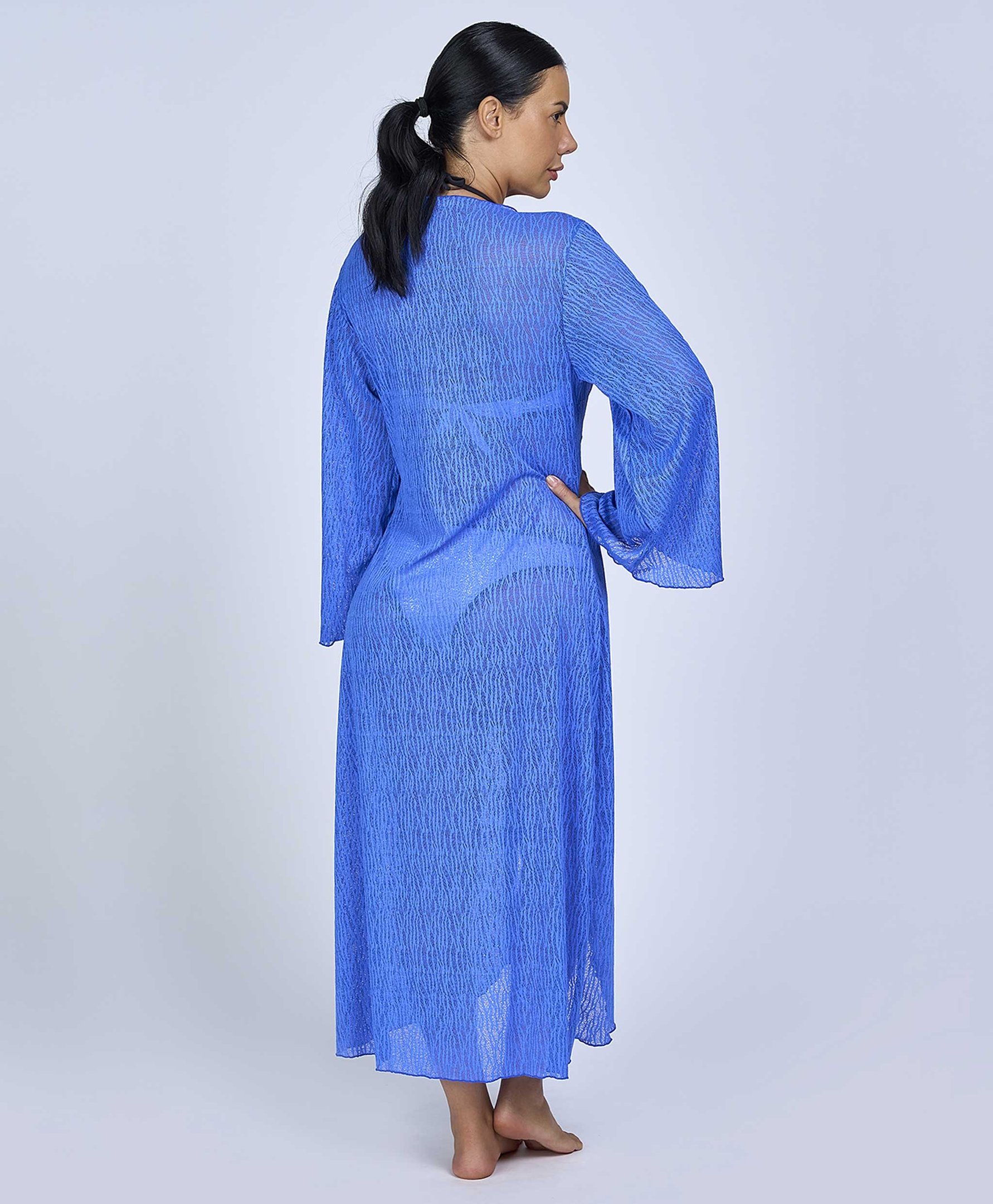 Saida Mangas Amplas Com Transpasse Azul