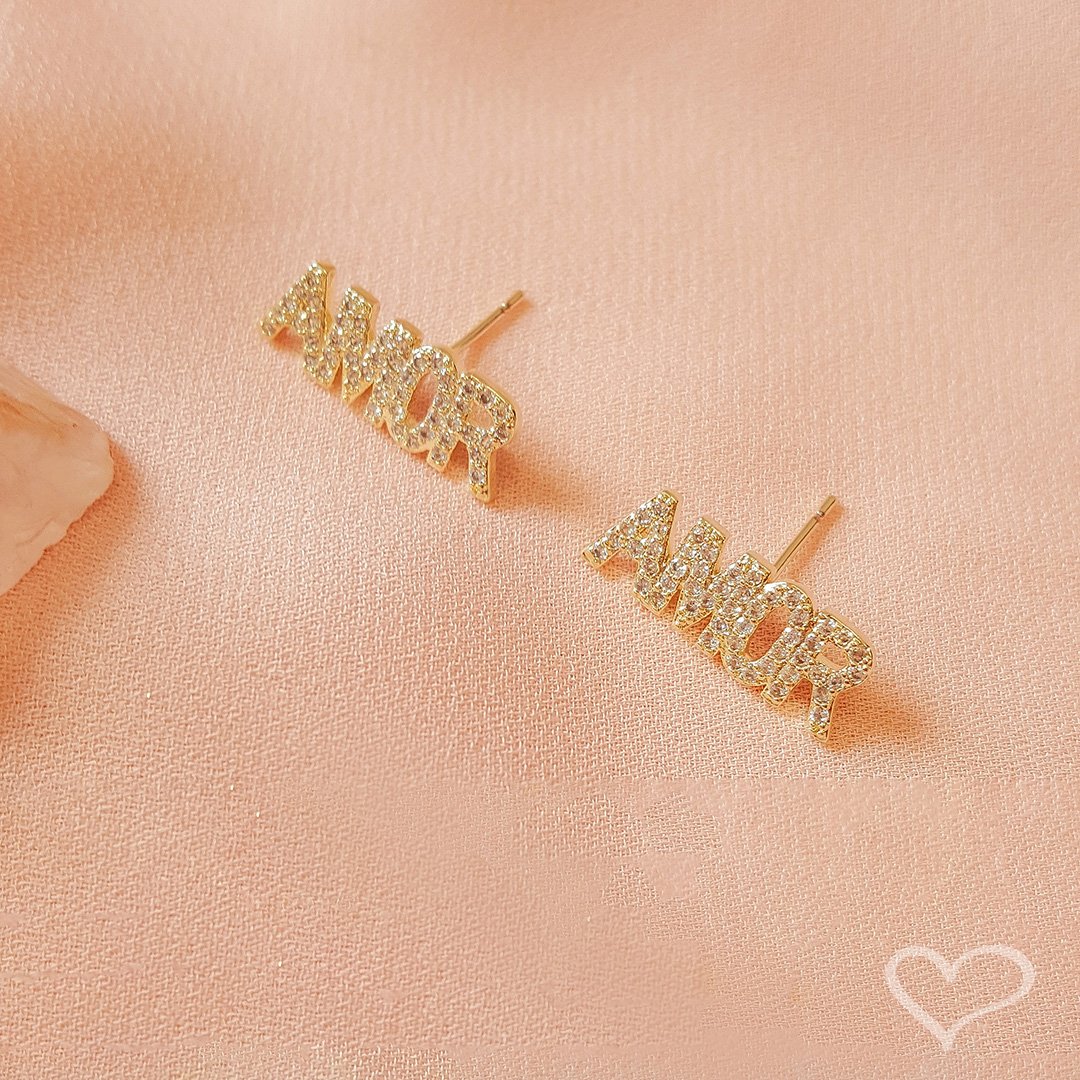 BRINCO MIMI AMOR ZIRCÔNIA FOLHEADO A OURO 18K Dourado