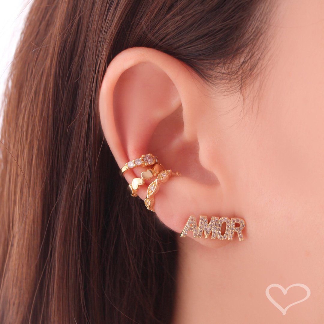 BRINCO MIMI AMOR ZIRCÔNIA FOLHEADO A OURO 18K Dourado