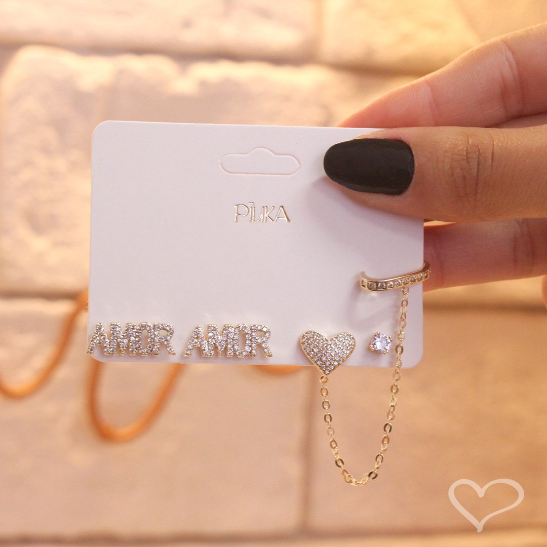 BRINCO MIMI AMOR ZIRCÔNIA FOLHEADO A OURO 18K Dourado