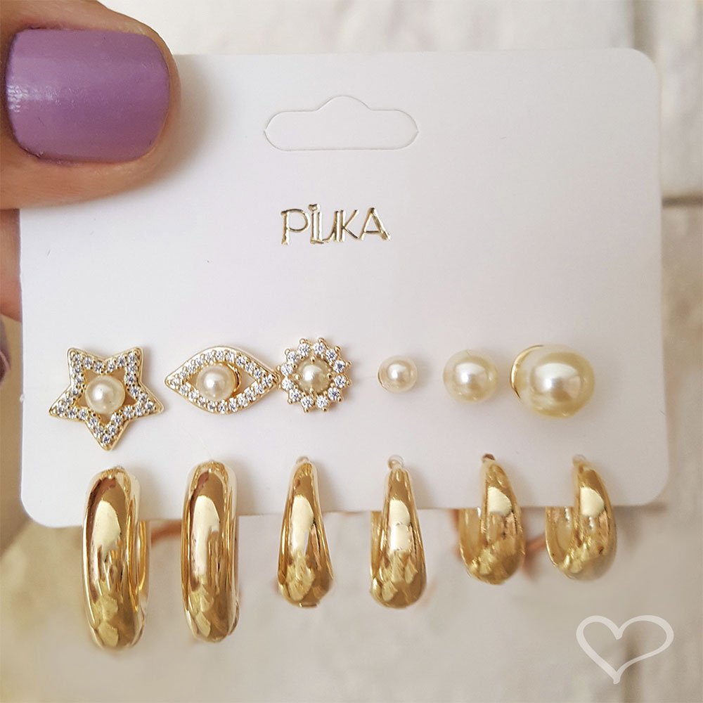 BRINCO CIRCULO GLÓRIA PÉROLA ZIRCÔNIAS CRISTAL FOLHEADO A OURO 18K Dourado