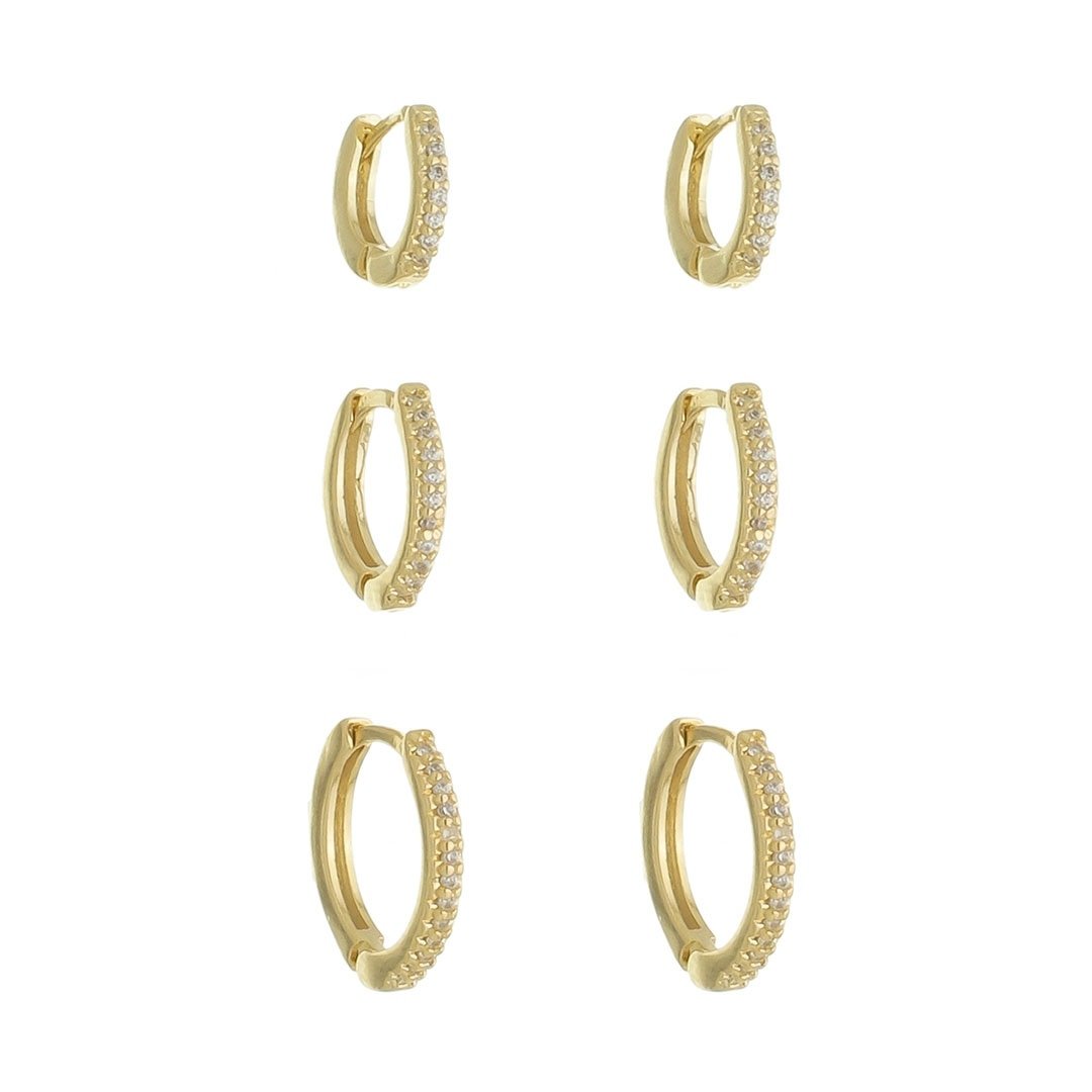 TRIO DE BRINCOS ARGOLINHA KEL ZIRCÔNIAS FOLHEADO A OURO 18K Dourado