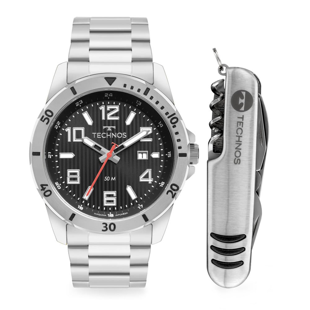 Kit Technos Masculino Militar Prata - 2115TVC/K1P Prata