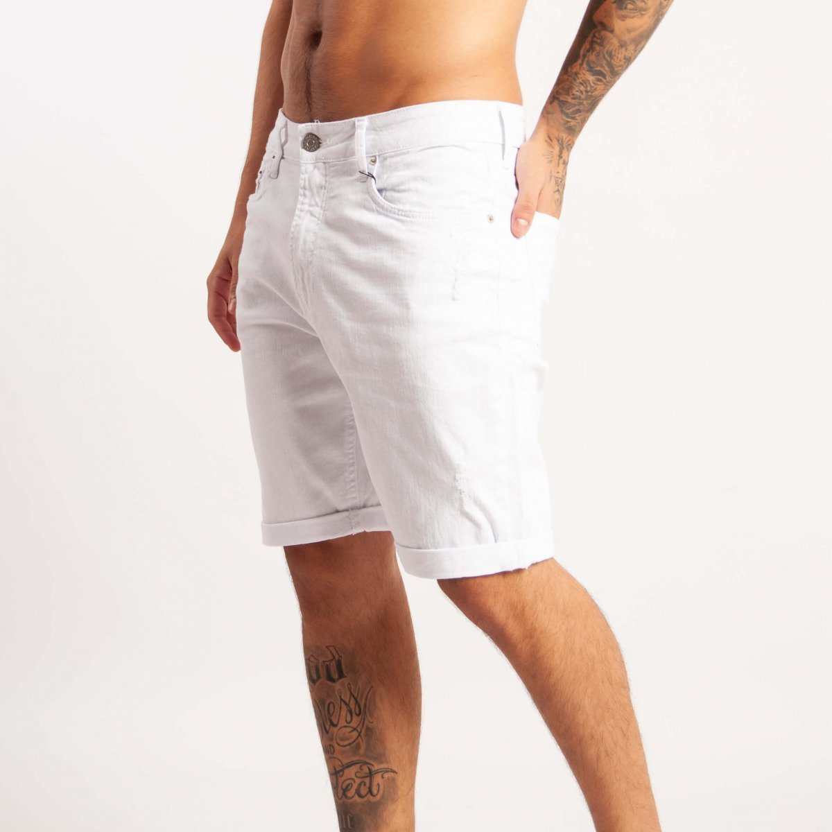 Bermuda Jeans Calvin Klein Jeans Puídos 5 Pockets Branco