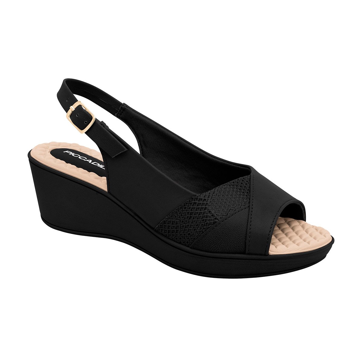 Sandália Anabela Sling Back Feminina Piccadilly 540327 Preto
