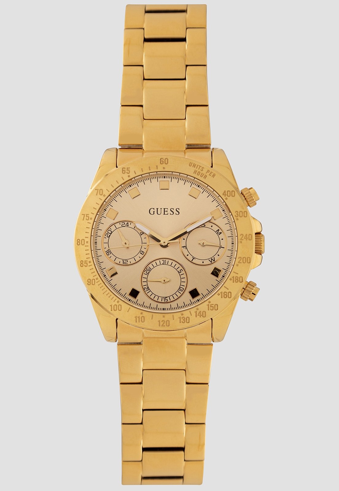 Relógio Redondo Dourado Multifunções Guess Dourado