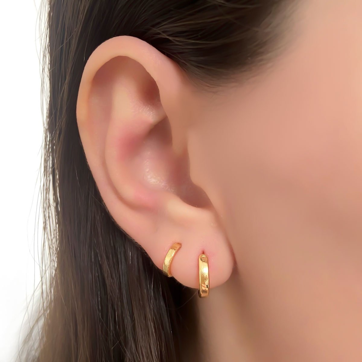 Kit Duo de Brincos Argolinha de Encaixe Lisa Banhado a Ouro 18K Dourado