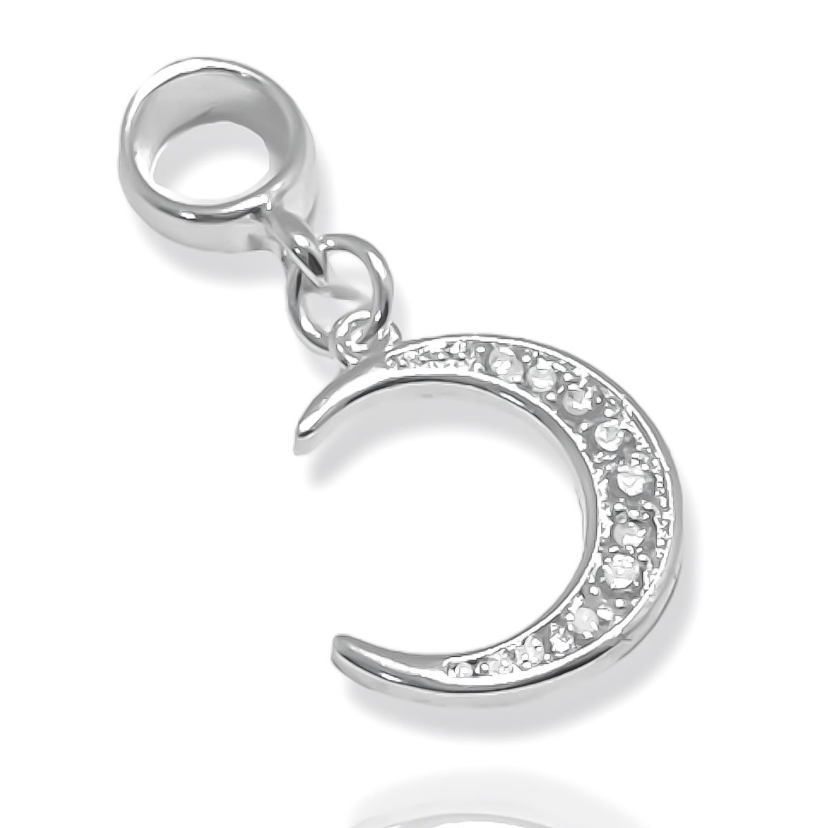 Berloque Charm Lua Cravejada de Zirconia Banhado a Prata Semijoia Prata
