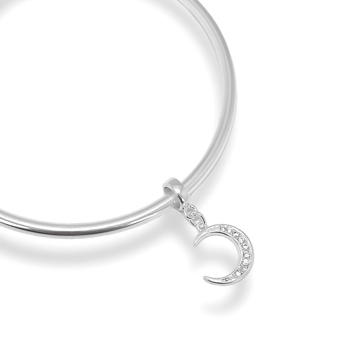 Berloque Charm Lua Cravejada de Zirconia Banhado a Prata Semijoia Prata