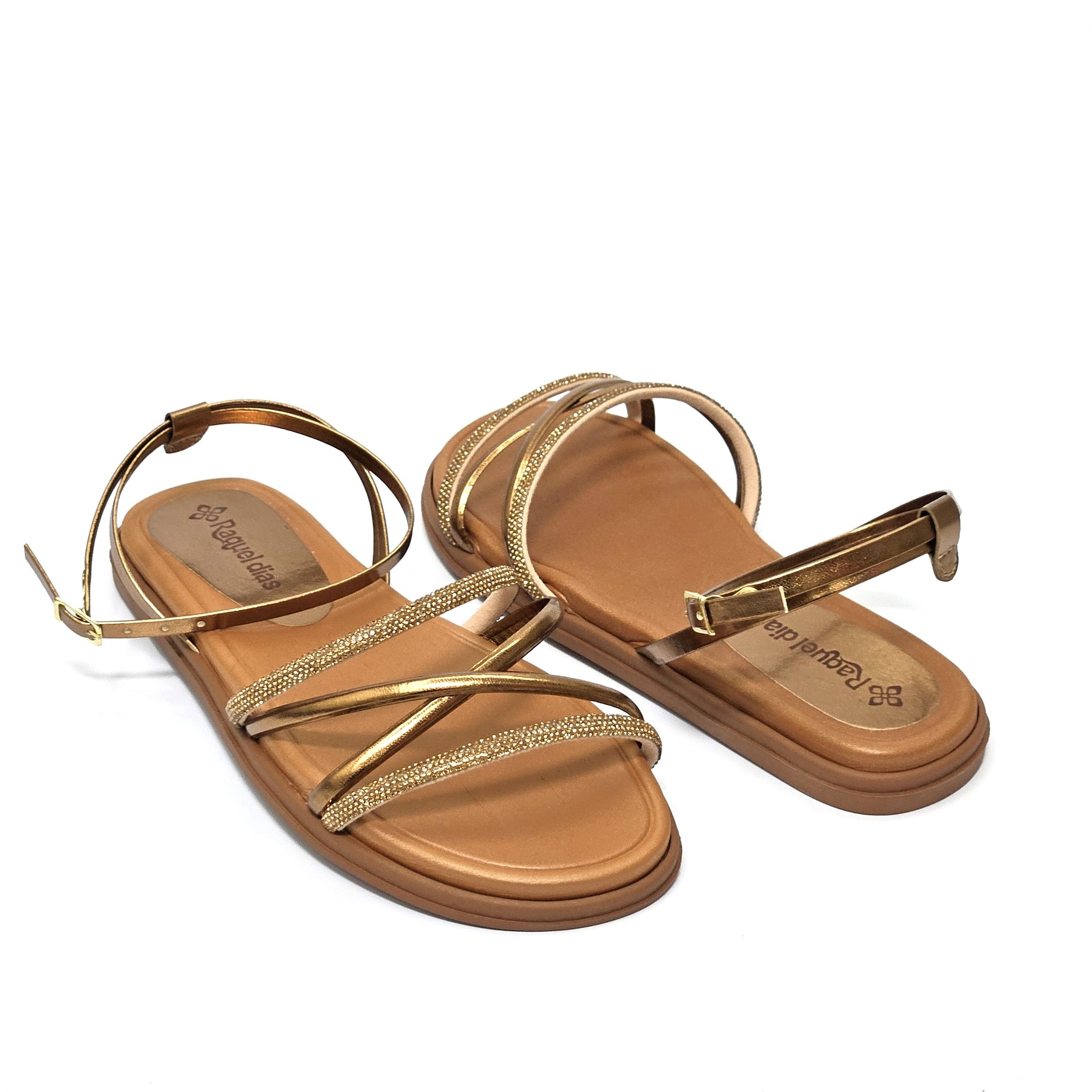 Sandália Feminina Raquel Dias Flat Tornozeleira - Bronze Marrom