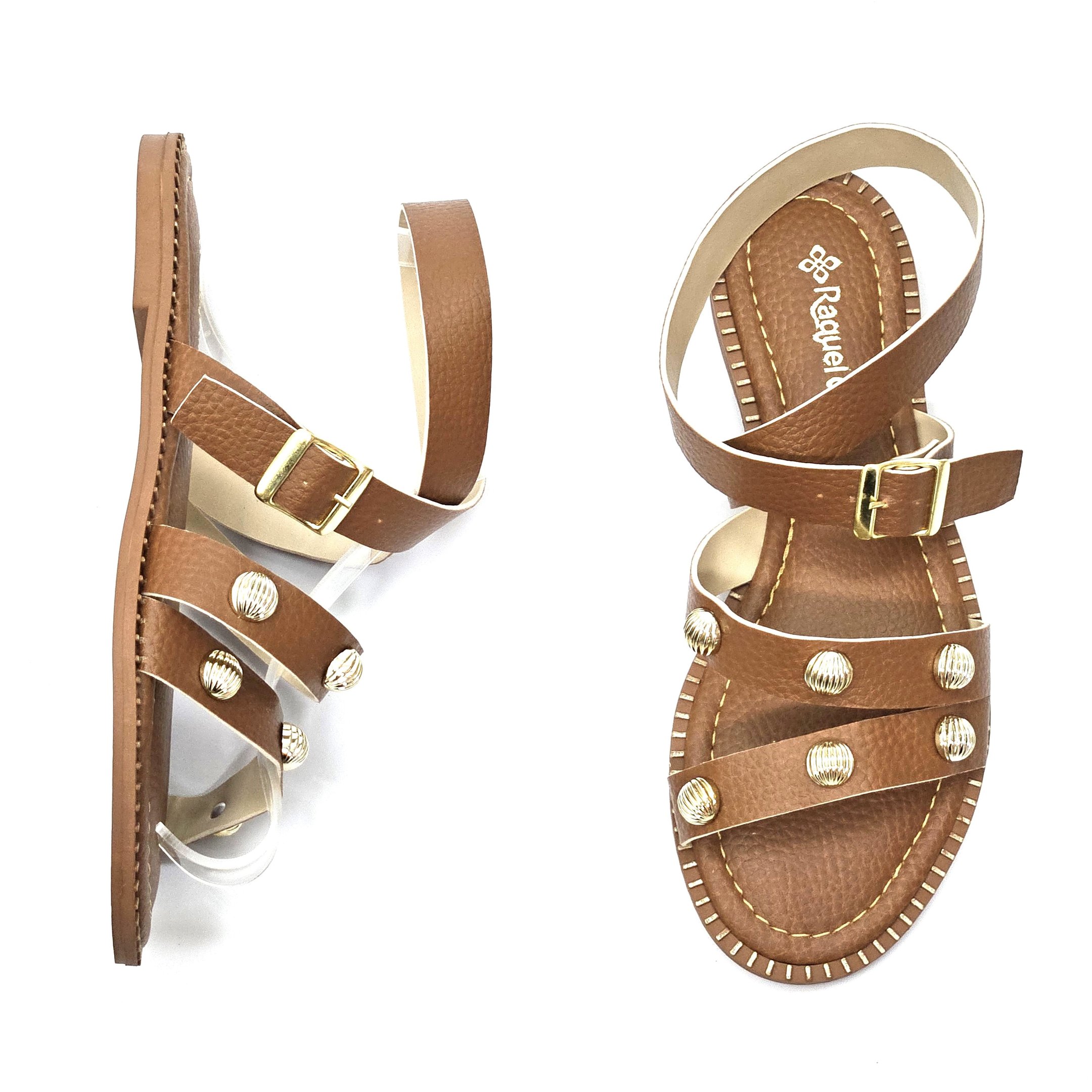 Sandália Rasteira Raquel Dias Tornozeleira Floater - Marrom Marrom