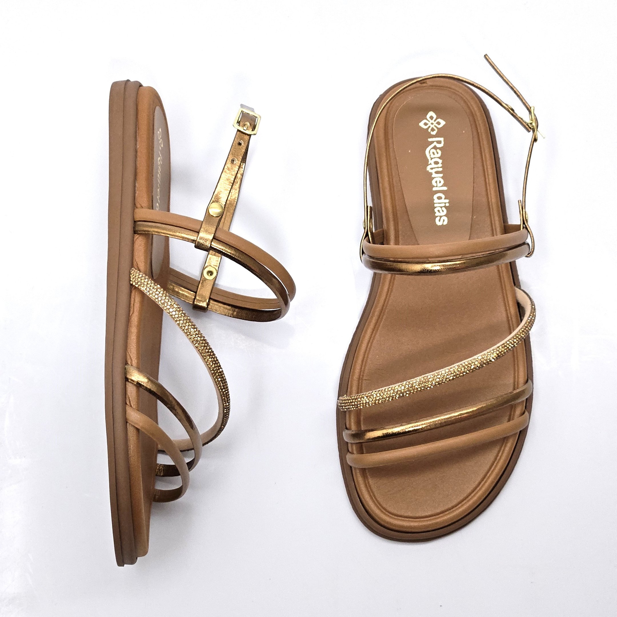 Sandália Raquel Dias Flat Com Brilho - Marrom Marrom