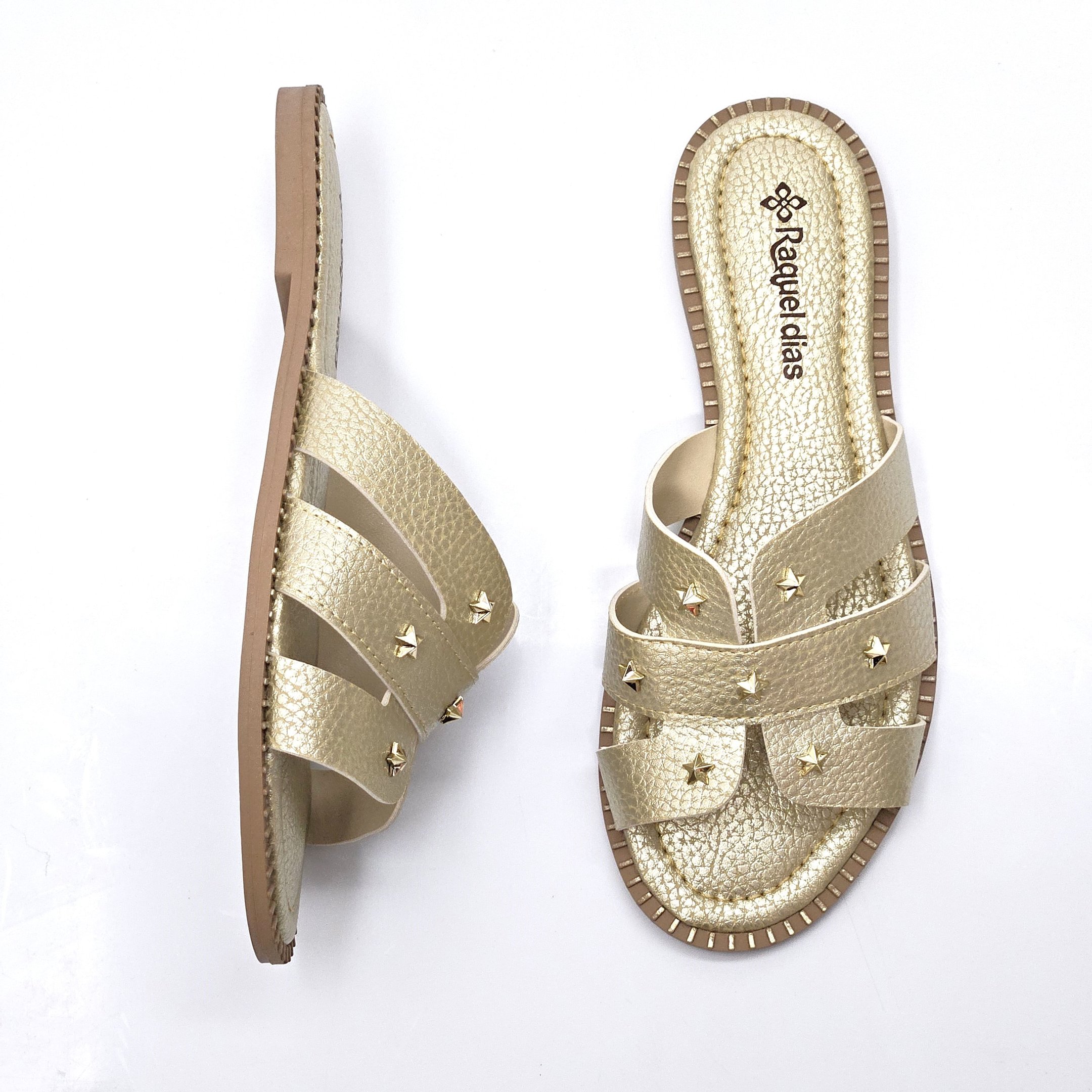 Rasteira Raquel Dias H Slide Detalhes - Ouro Dourado