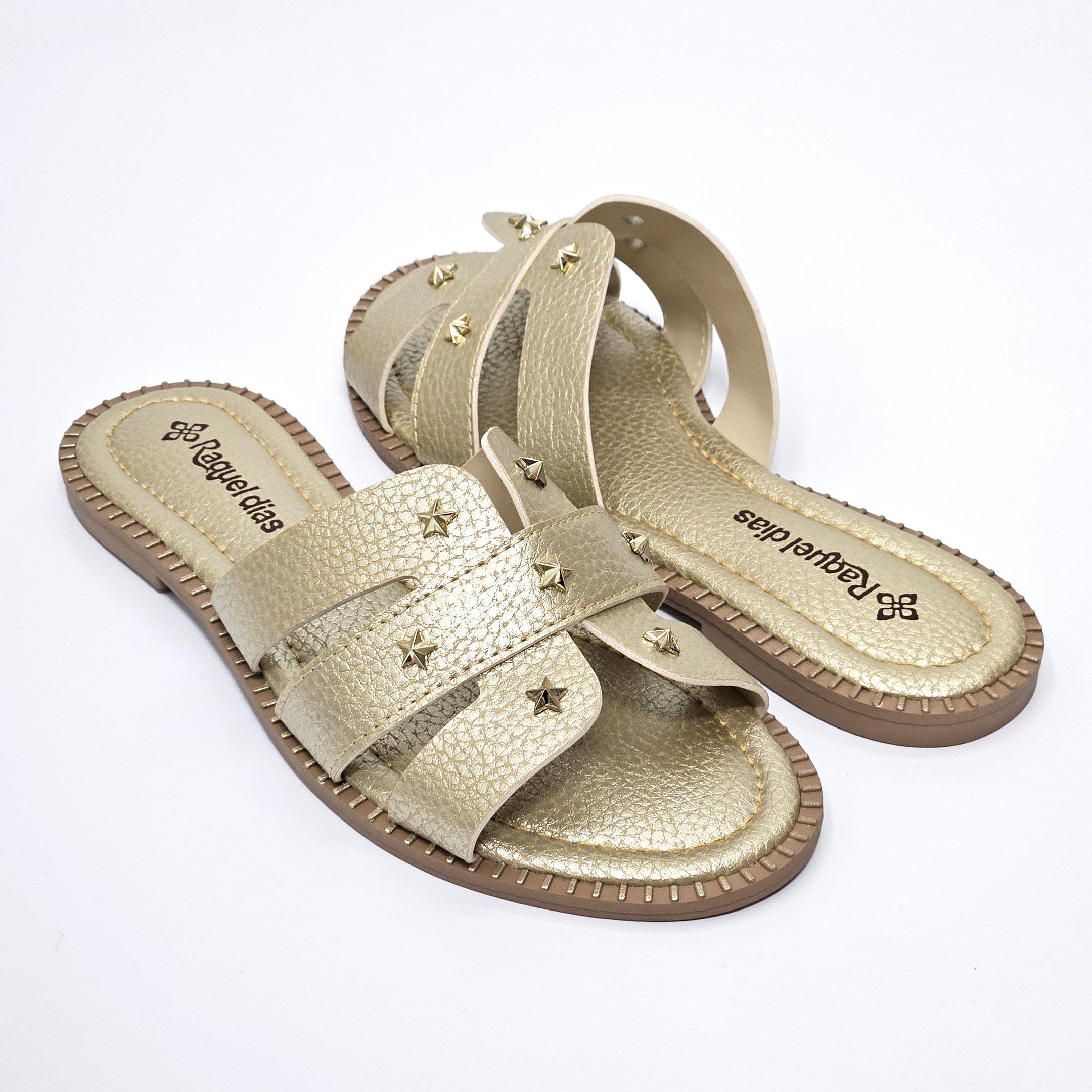 Rasteira Raquel Dias H Slide Detalhes - Ouro Dourado
