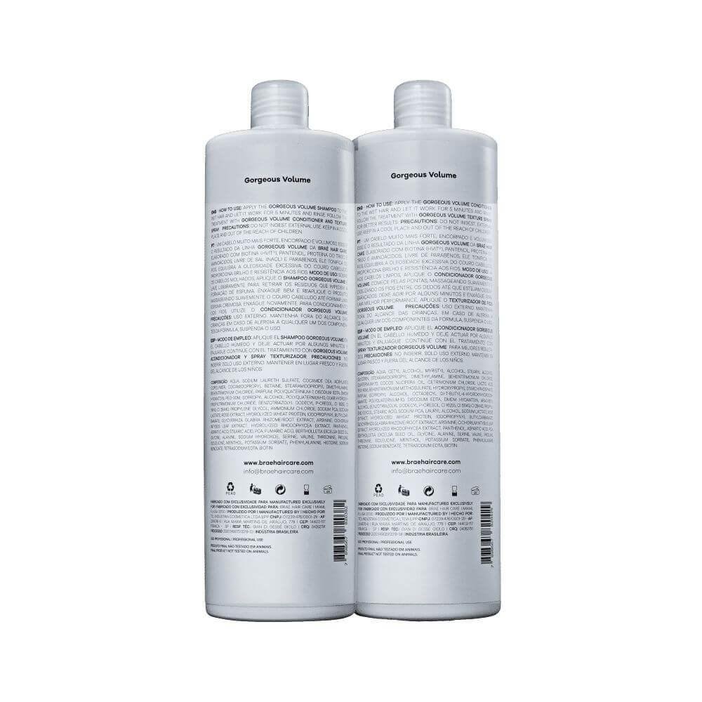 Braé Gorgeous Volume Shampoo 1000ml + Condicionador 1000ml ÚNICO