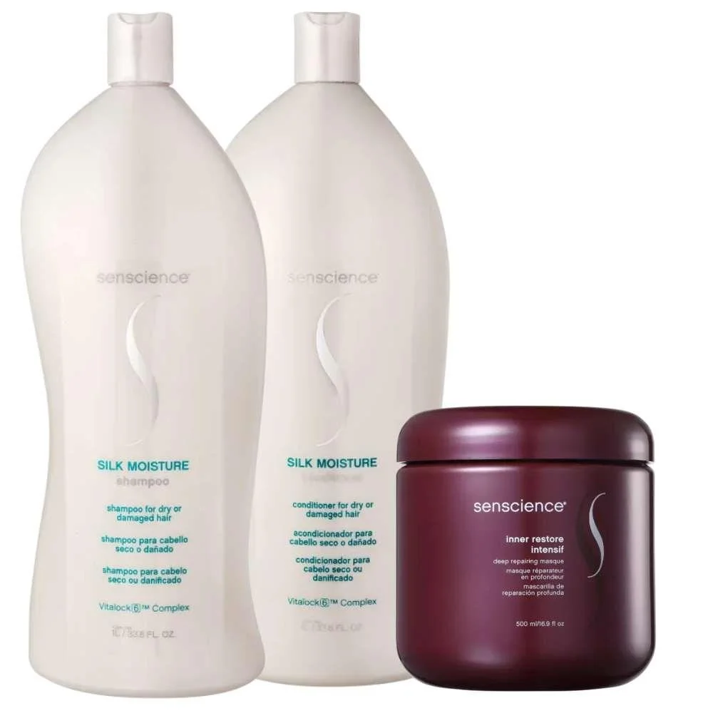 Senscience Silk Moisture Shampoo + Condicionador 1L + Inner Restore ...