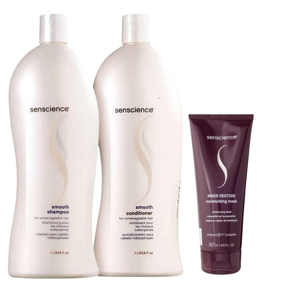 Senscience Smooth Shampoo + Condicionador 1L + Inner Restore 200ml ÚNICO