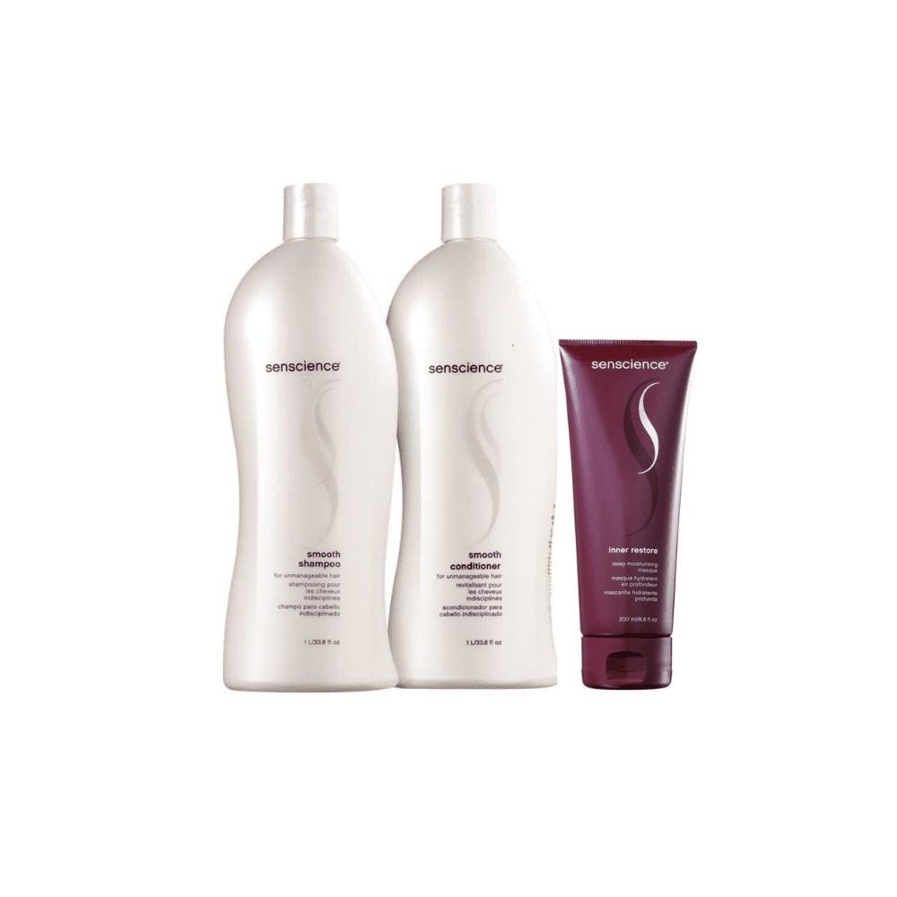 Senscience Smooth Shampoo + Condicionador 1L + Inner Restore 200ml ÚNICO