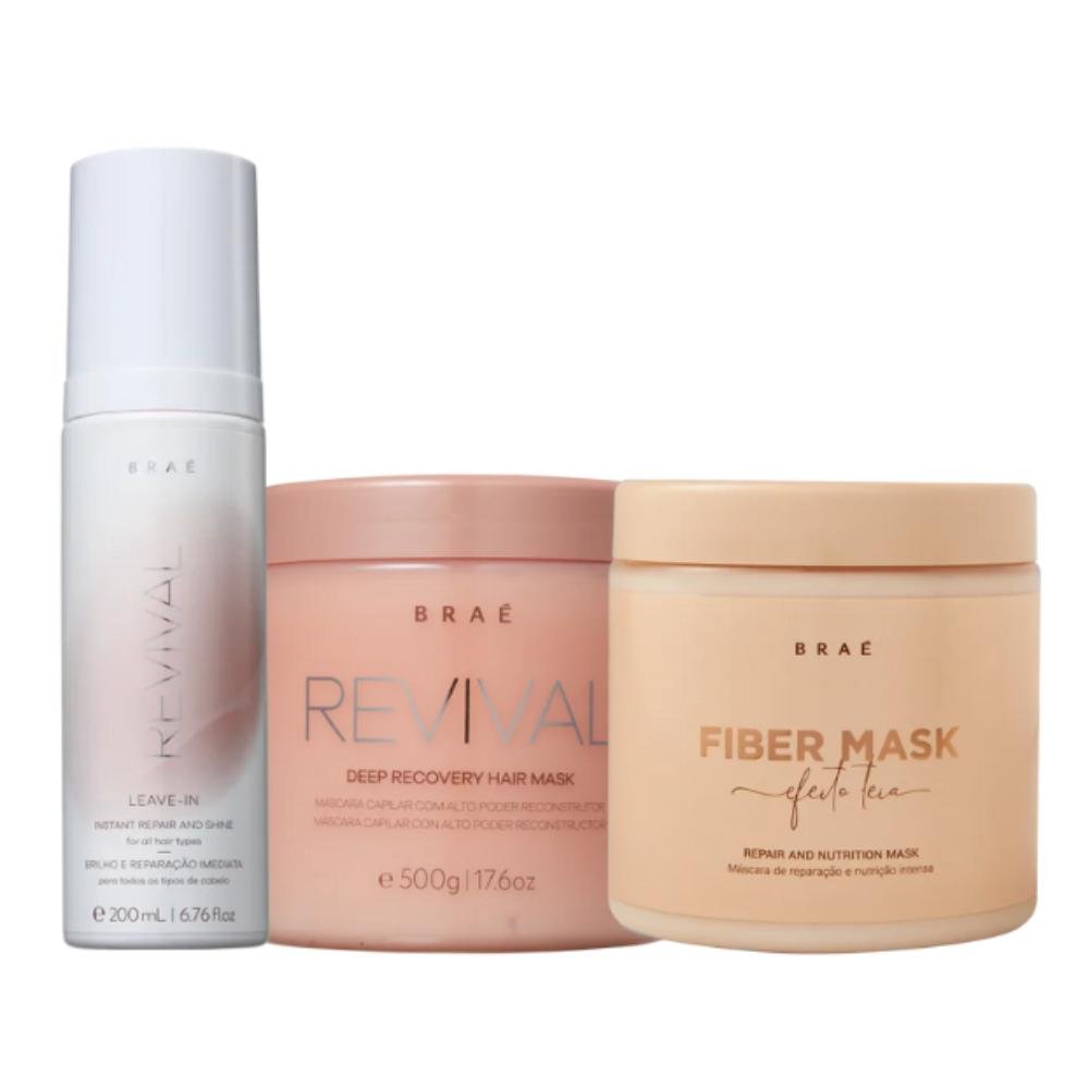 Kit Braé Revival Duo Mask Fiber Leave-in Reconstrutor (3 Produtos) ÚNICO