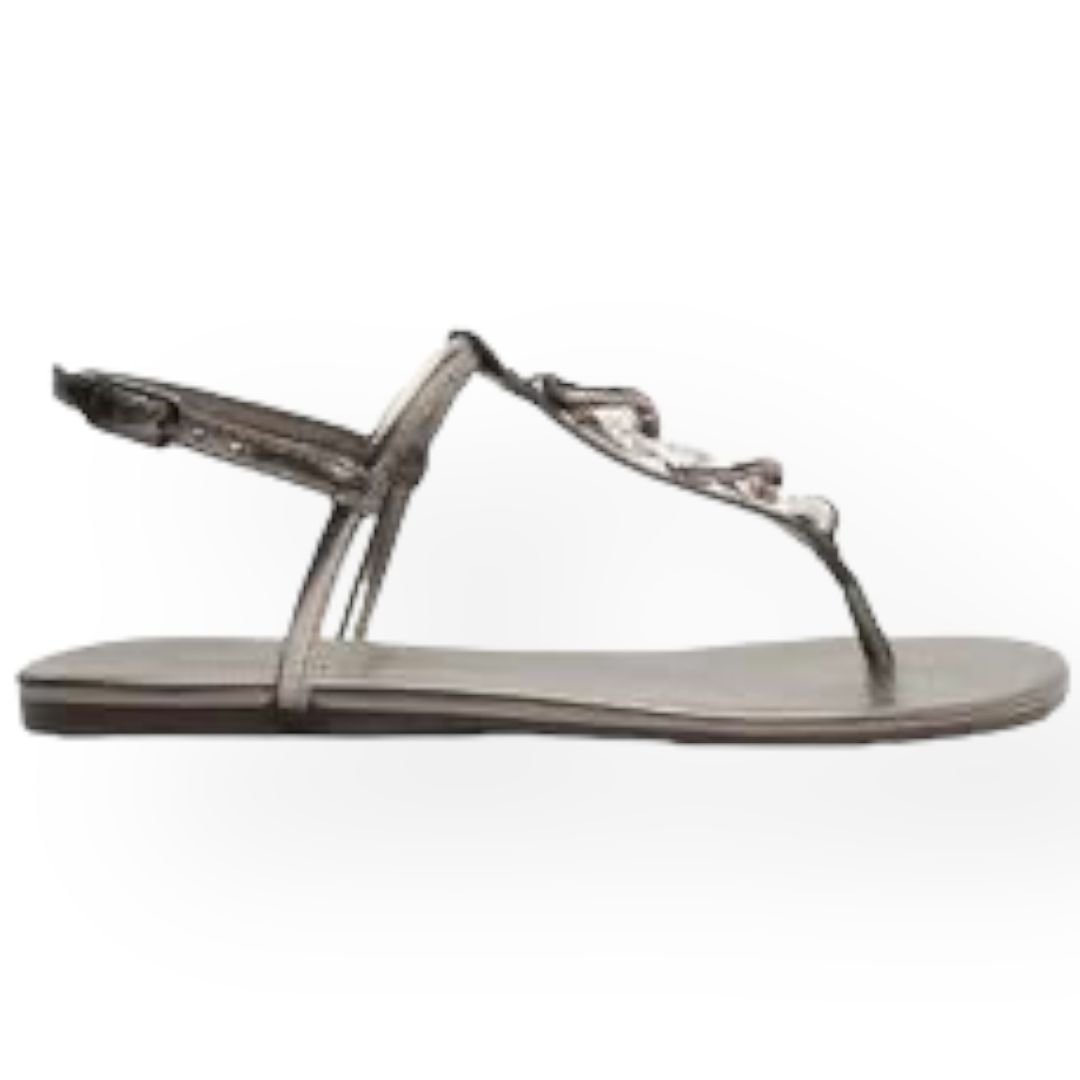 Sandália Rasteira Prateada Corrente Slim AnaCapri Feminina Prata Prata