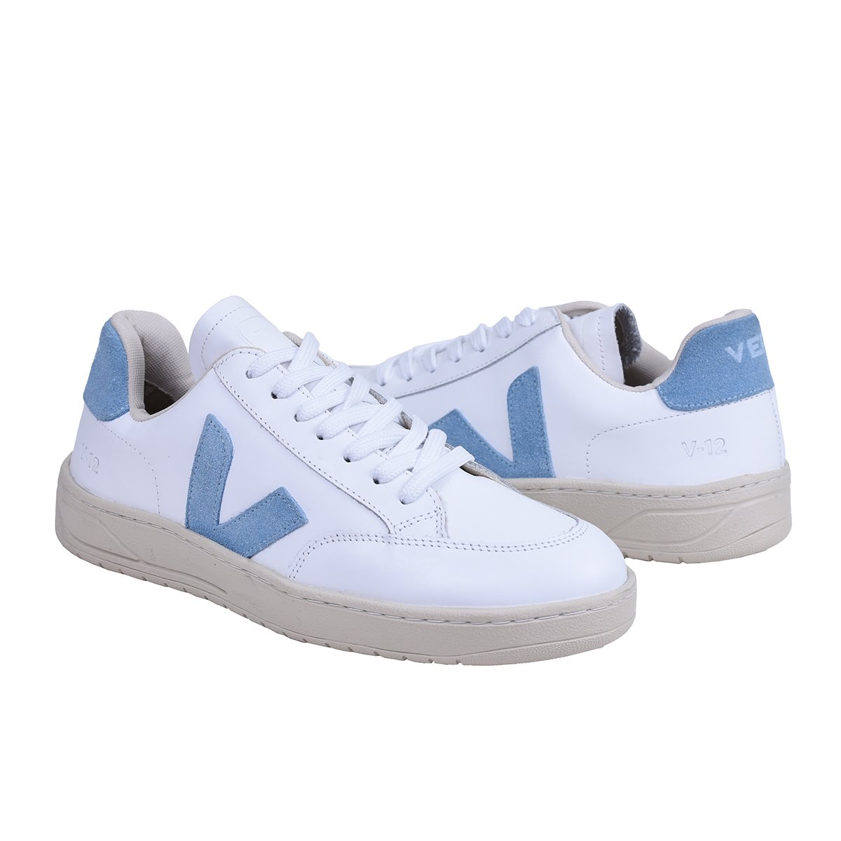 Tenis V-12 em Couro V Azul BB 34 a 39 Branco / Azul BB Branco
