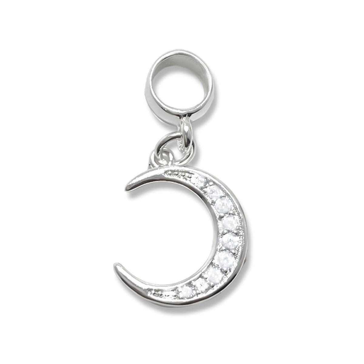Berloque Charm Lua Cravejada Zirconia Banhado a Prata Prata