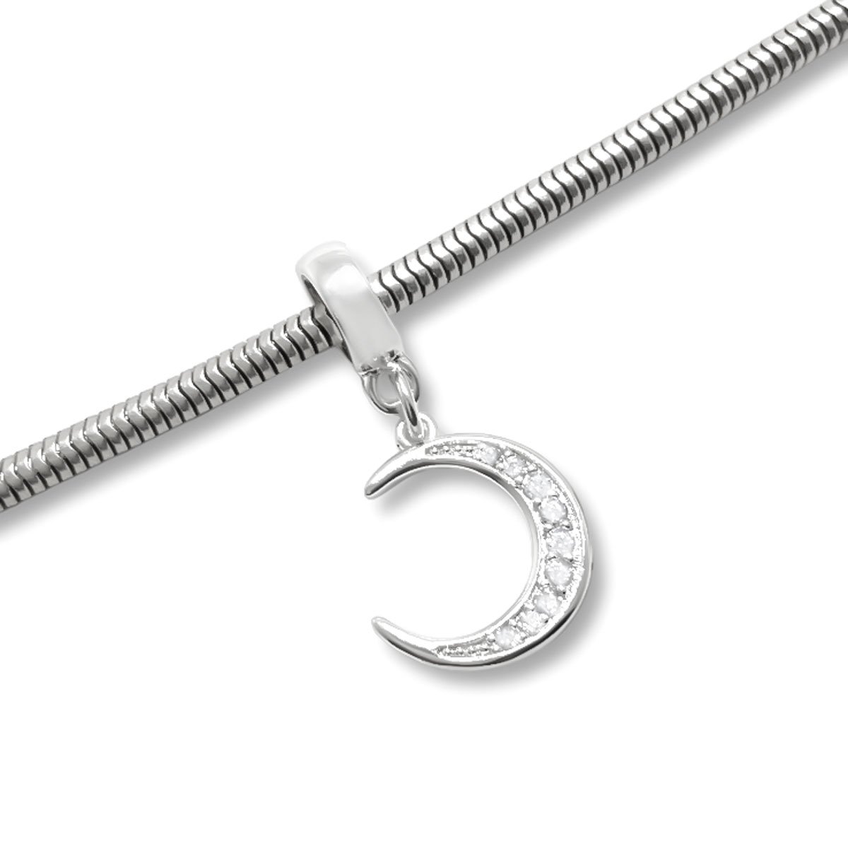 Berloque Charm Lua Cravejada Zirconia Banhado a Prata Prata