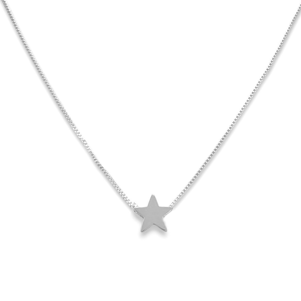 Colar Estrela Lisa Banhado Prata Prata