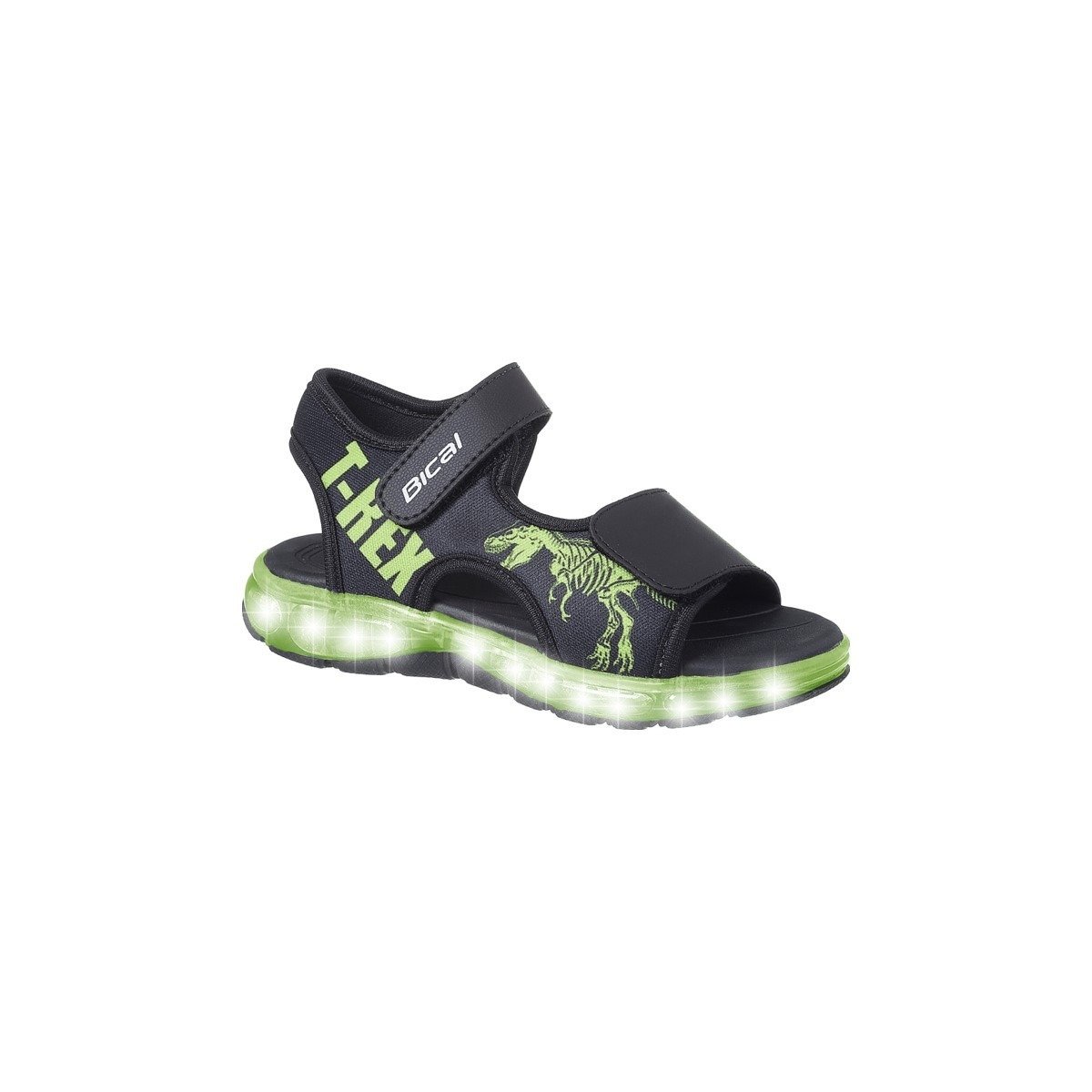 Sandália Infantil Masculina Bical Flash T-Rex Preto/Amarelo Preto/Amarelo