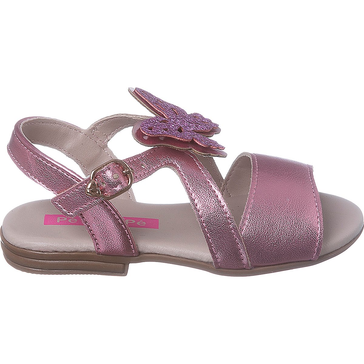 Sandalia Infantil Menina Rasteira Butterfly com Glitter Rosa Rosa