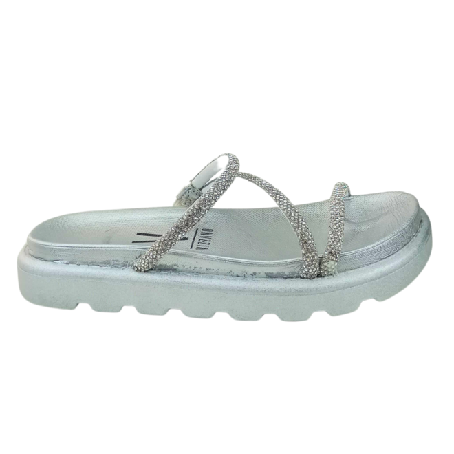Chinelo Papete Vizzano Strass Cristal-Silver/Prata Feminino Prata