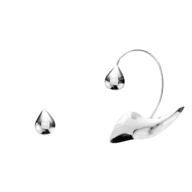 Piercing Ear Hook + Brinco Gota Assimétricos Prateado Ania Store Nicole ...