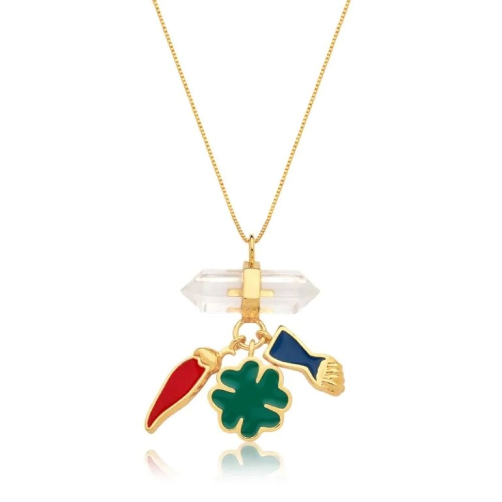 Colar com Pingente de Amuleto e Símbolos da Sorte Dourado Ania Store ...