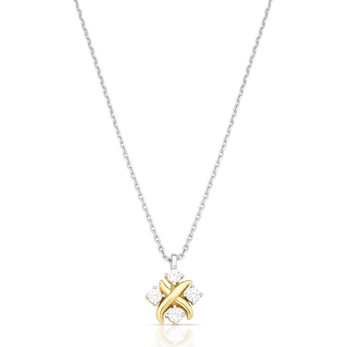 Colar em Prata e Banho de Ouro 18K com Pingente em X e Zircônias Ania ...