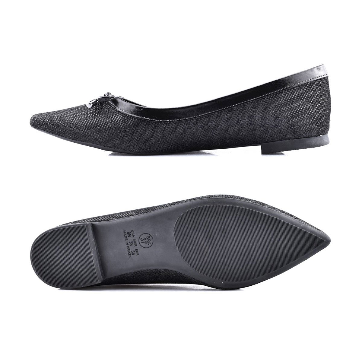 Sapatilha Bico Fino Lumicolor Egeu Preto Godiva 331583 Preto