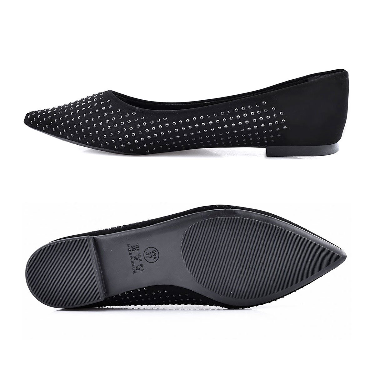 Sapatilha Bico Fino Hotfix Preto Godiva Nobuck Preto 331570 Preto